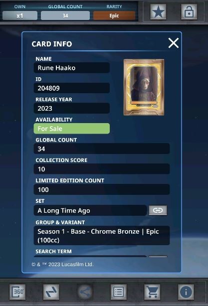 Star Wars Card Trader - Digital A Long Time Ago Epic Chrome Bronze Rune ...