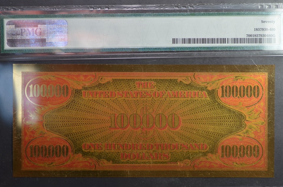 PMG 70 SMITHSONIAN EDITION $100,000 Gold Certificate. 100mg 24K FOIL ...