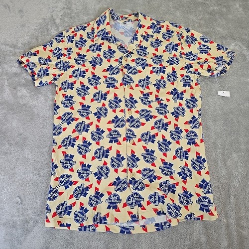Pabst Blue Ribbon Shirt Mens Small Multicolor Shirt Short Sleeve Button ...
