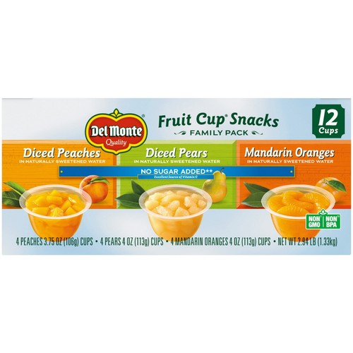 Del Monte Fruit Cup Snacks, Family Pack, No Sugar Added, 4 oz 12 Cups ...