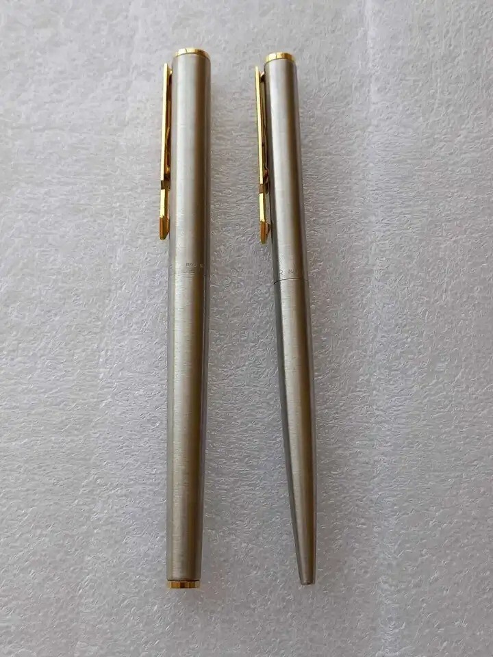 Vintage rare Parker UK Fountain Ball point pen refill Set Chrome Golden ...