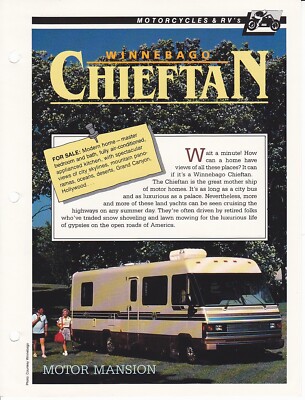 Winnebago Chieftan Motorhome Cheiftain RV Spec Sheet Fact Card | eBay