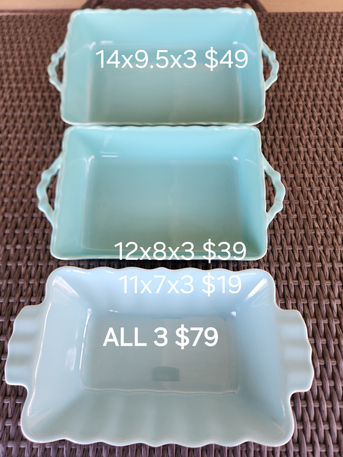 3 Matceramica Portugal Casserole Rectangular Scallop Pan w Handles ...