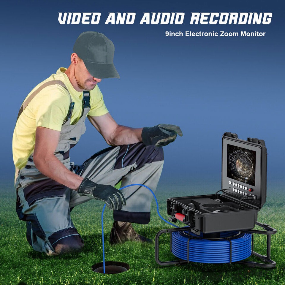 Sewer Camera 512HZ Signal Self-Leveling 9" DVR 50M Drain Pipe ...