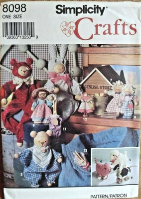 SIMPLICITY CRAFT PATTERN 8098 STUFFED SPOOL RABBIT DOLLS UNCUT VINTAGE ...