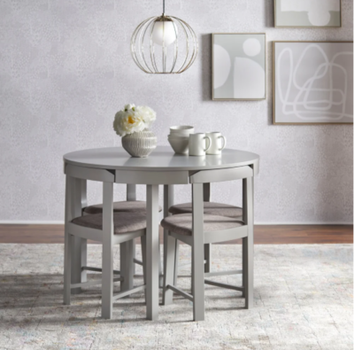 Set Table Compact Round Dining Kitchen Space Small Wood Frame Chairs ...