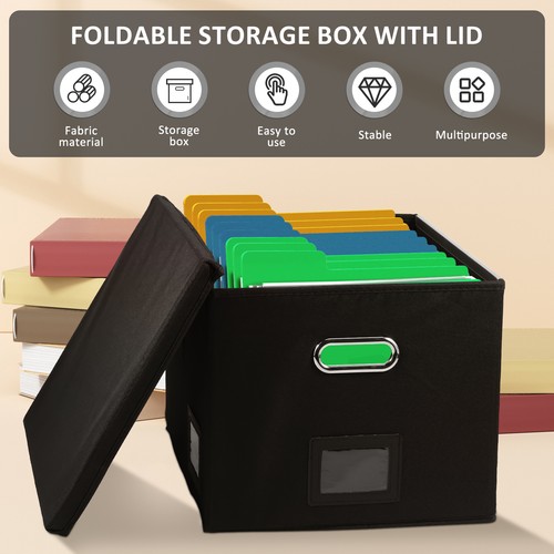 File Organizer Box with Lid Foldable Hanging File Filing Box Fabric ...