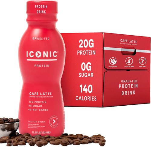 Iconic Protein Drinks, Café Latte (12 Pack) - Sugar Free & Low Carb ...
