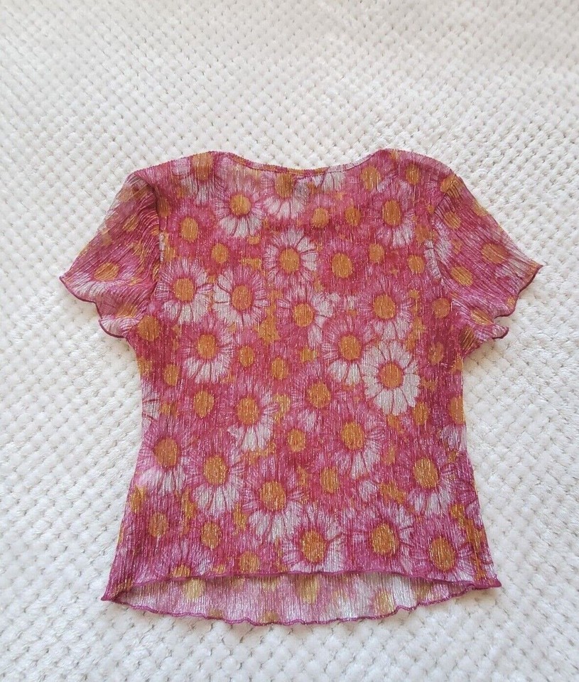 TOPSHOP 6 8 36 Pretty Semi Sheer Pink Floral Stretch Crop Summer Blouse ...