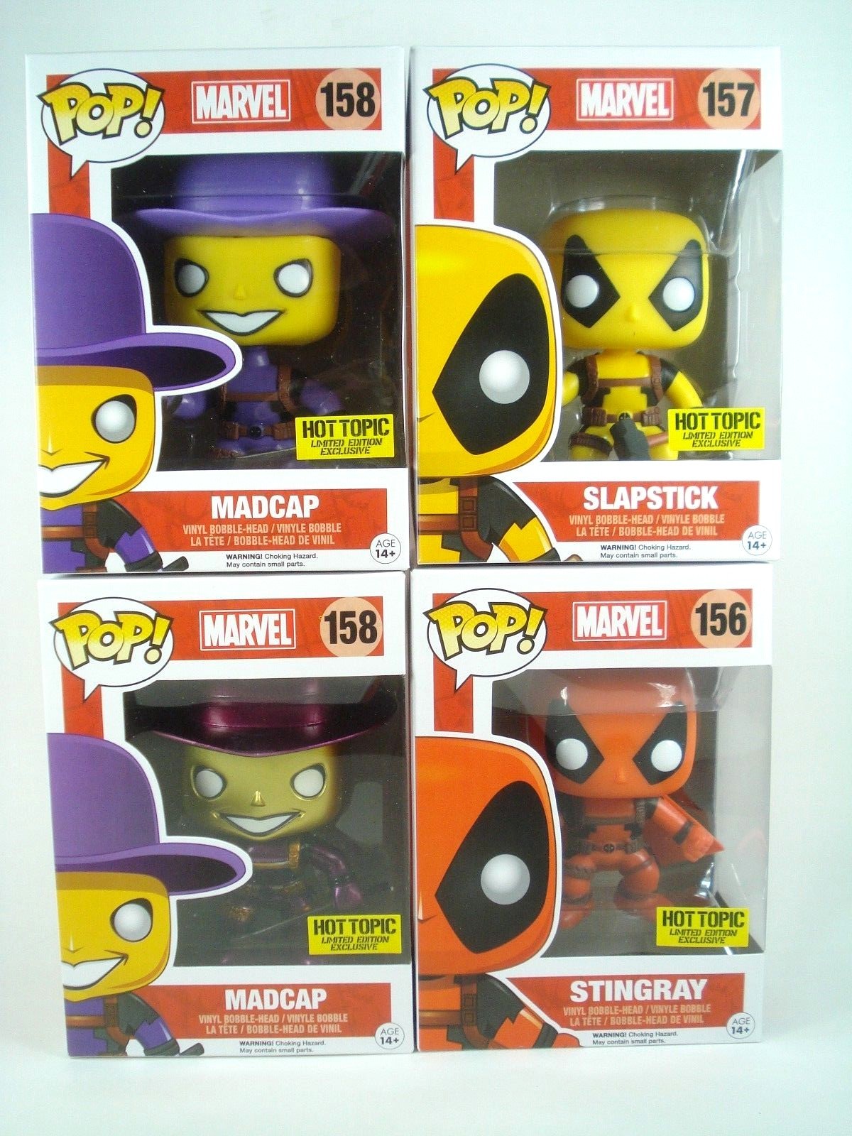 FUNKO Hot Topic Exl Deadpool All 4! w/Variant MadCap x2 Slapstick ...