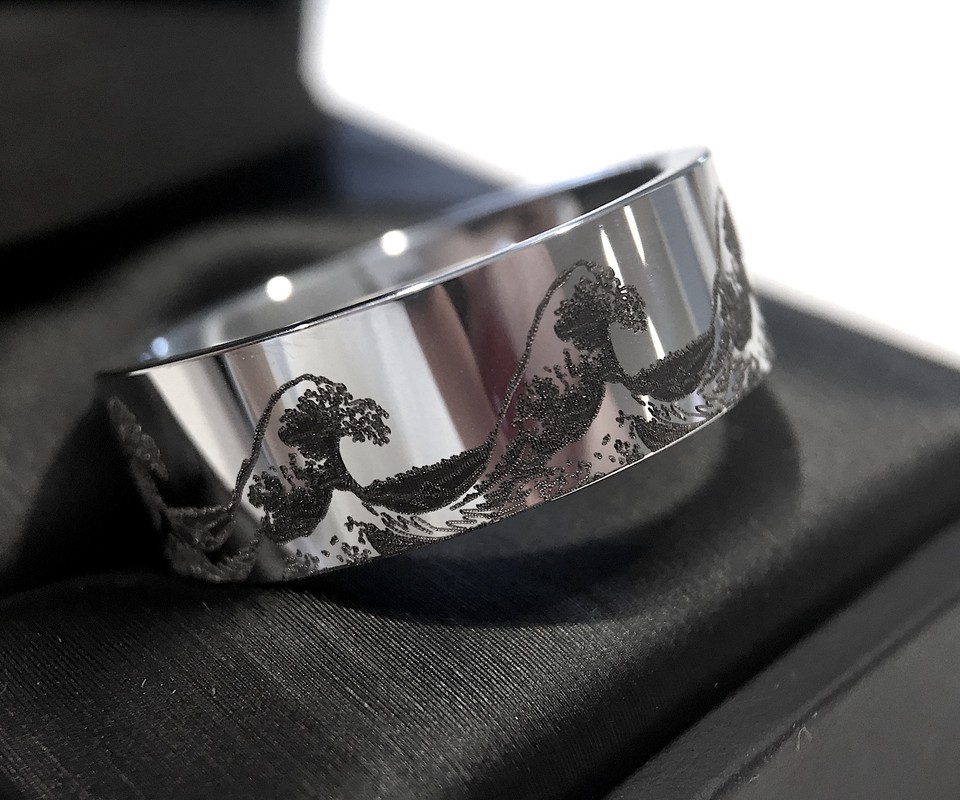 Ocean Wave Ring, Nature Ring, Mens Tungsten Wedding Bands, Men's ...