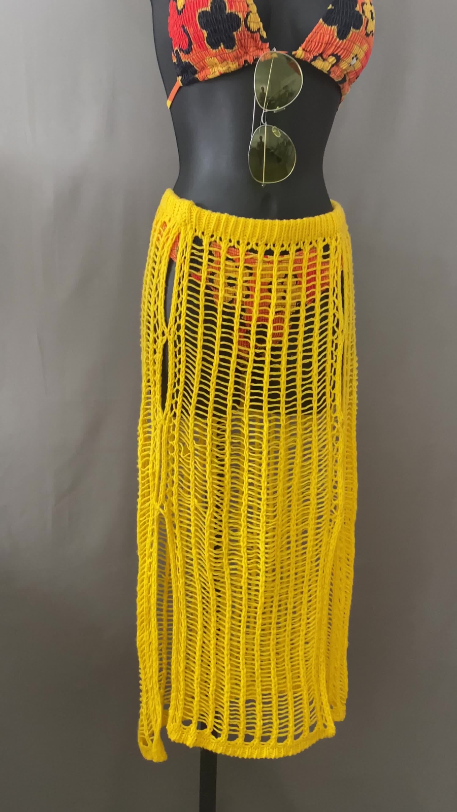 Yellow Cutout Crochet Fishnet Long Maxi Skirt, Bathing Suit Cover Up | eBay