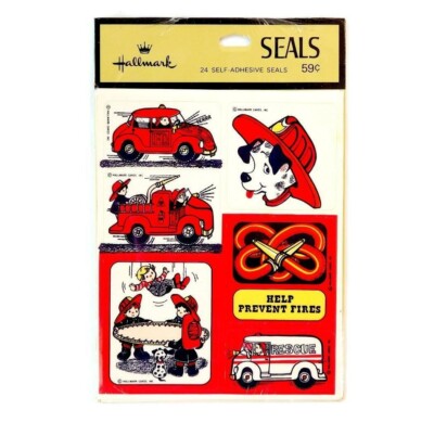 NOS Vtg HALLMARK Fire Rescue Firetruck Stickers/Seals 4 Sheets Rare HTF ...