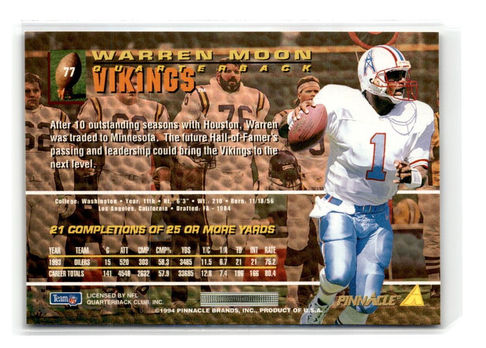 1994-Pinnacle -#77-Warren Moon -Minnesota Vikings | eBay