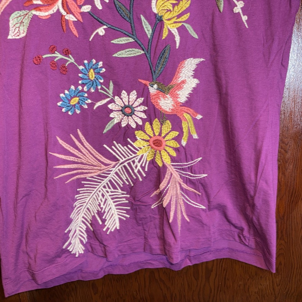 JOHNNY WAS Purple Embroidered T-shirt XS | eBay