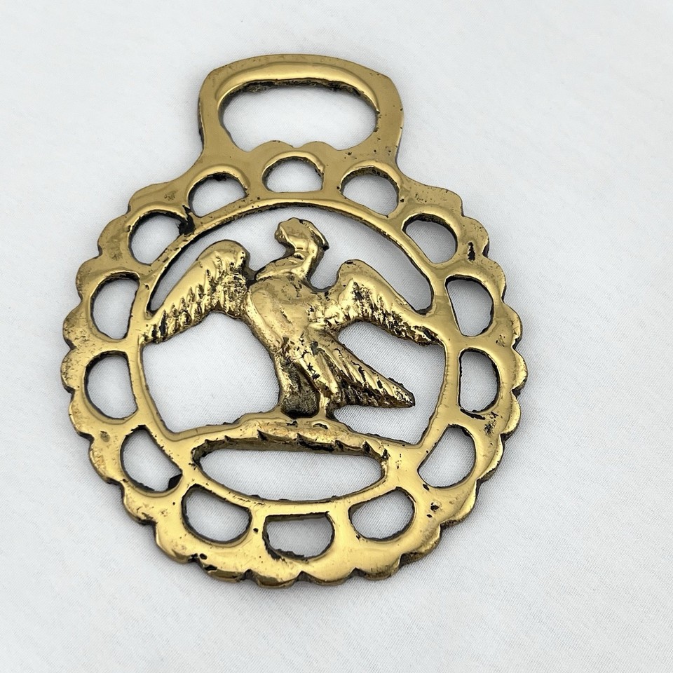 Brass Horse Medallion Vintage English Eagle Patriotic Bird Half Moon ...