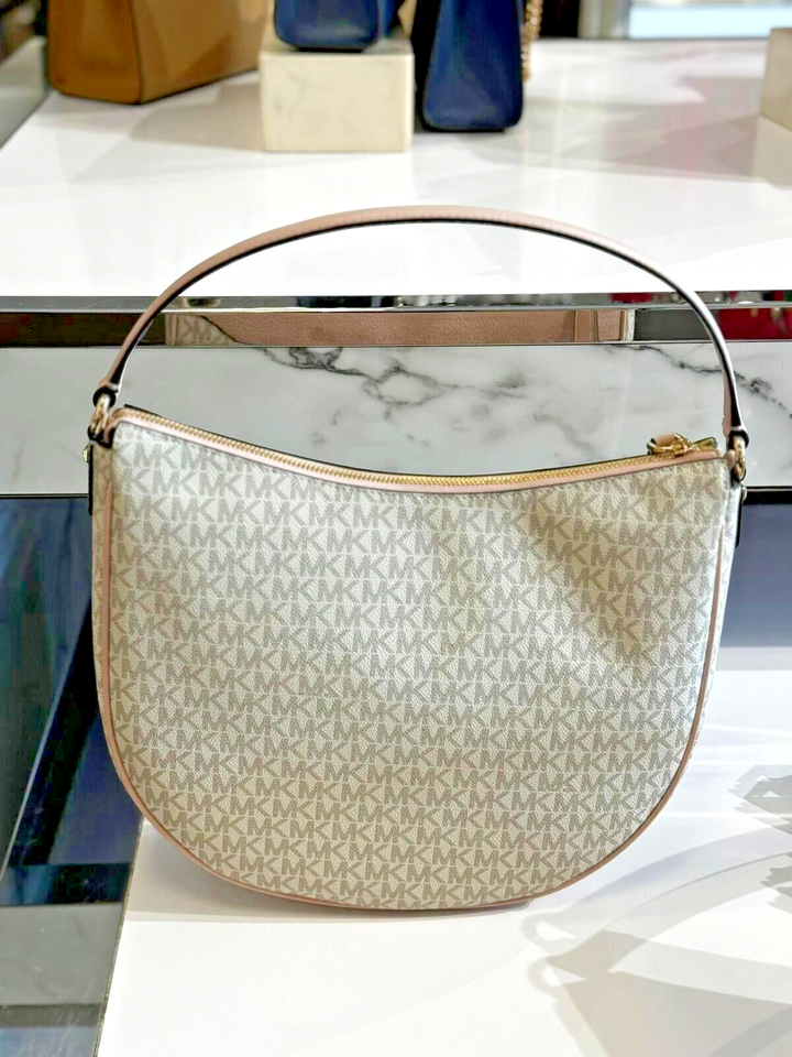 Michael Kors Dover Large Leather Top Zip Half Moon Shoulder Bag Handbag ...