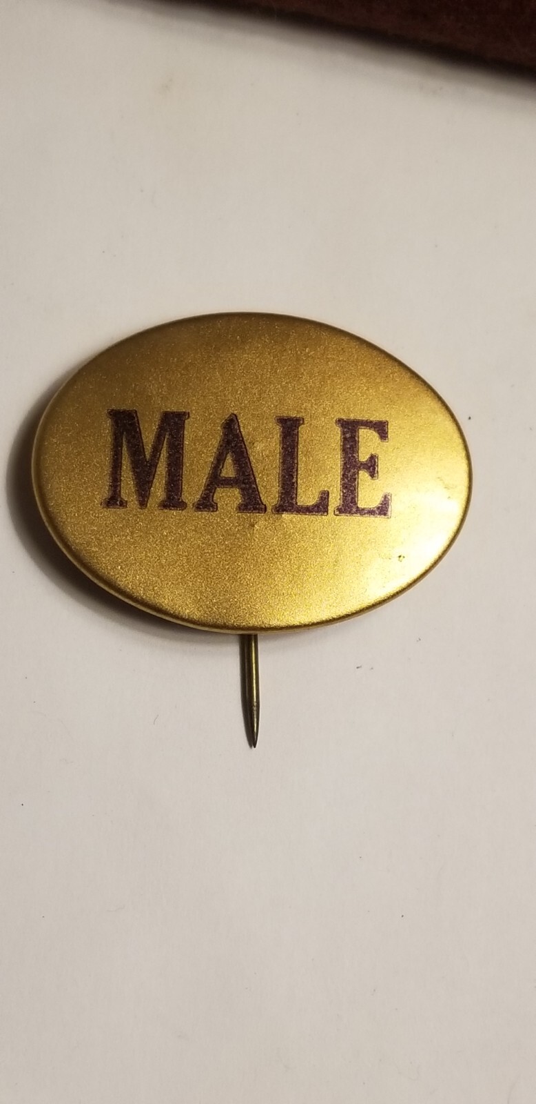 Vintage oval gold tone MALE PIN pinback button | eBay