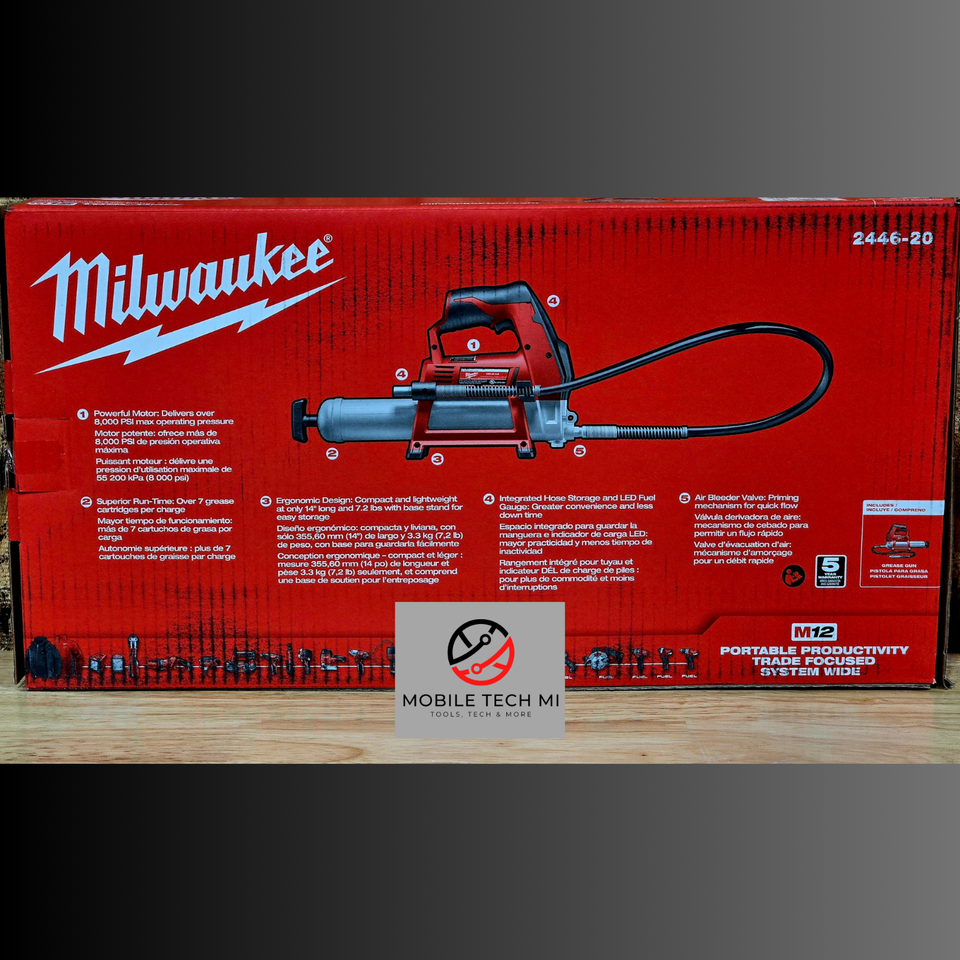 Milwaukee 2446-20 M12 Heavy-Duty Cordless Lightweight Grease Gun (Tool ...