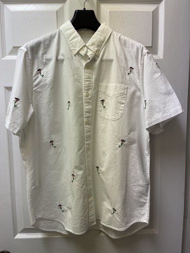 Gap Mens Large White Short Sleeve Oxford Hula Girl Embroidered Button Down | eBay