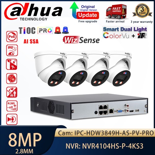 Dahua 4K 4CH CCTV System 8MP Dual Light Tioc PRO 2 way Audio Camera ...