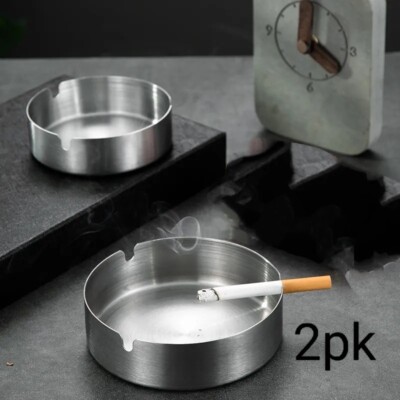 Set of 2 Stainless Steel Ashtrays Round Shape 3 Grooves Design | eBay