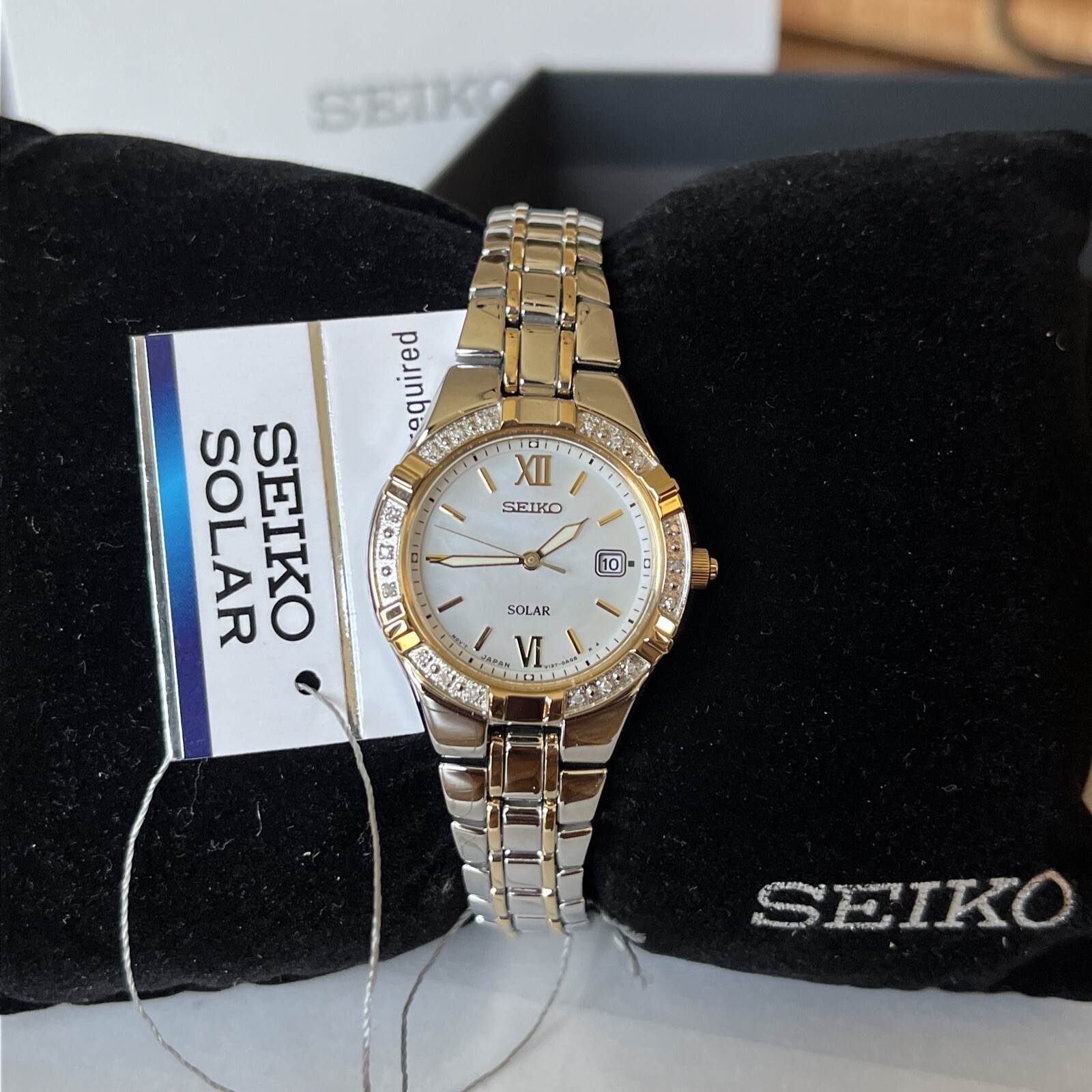 SEIKO Solar Two-Tone DIAMONDS Stainless Steel Women's Watch - SUT068 ...
