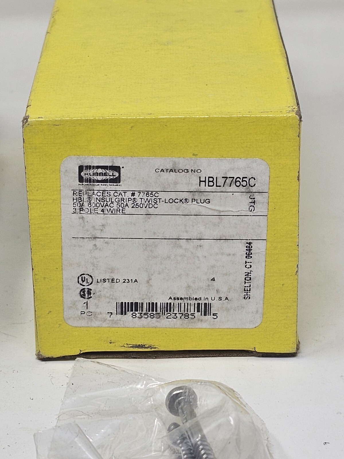 Hubbell HBL7765C 50A 250VDC/600VAC 3-Pole Male Insulgrip Plug for sale ...