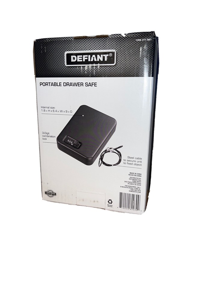 NEW - Defiant Portable Drawer Safe - Combo Lock - Steel Security Cable ...