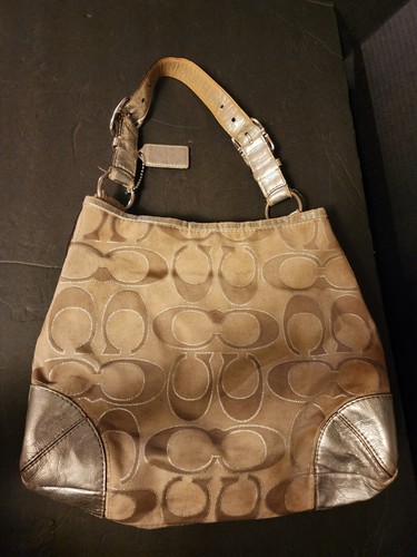 Coach Tan & Gold Signature Leather Hobo Bag - Gem