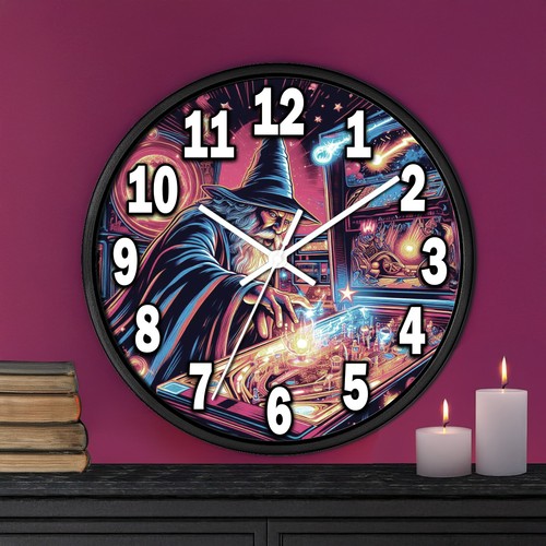 Pinball Player Wall Clock #2, 10" Round, Pinball Wizard Retro Arcade ...