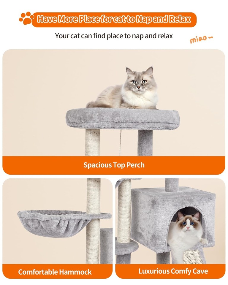 FISH&NAP Cute Cat Tree Kitten Cat Tower for Indoor Cat Condo Sisal ...