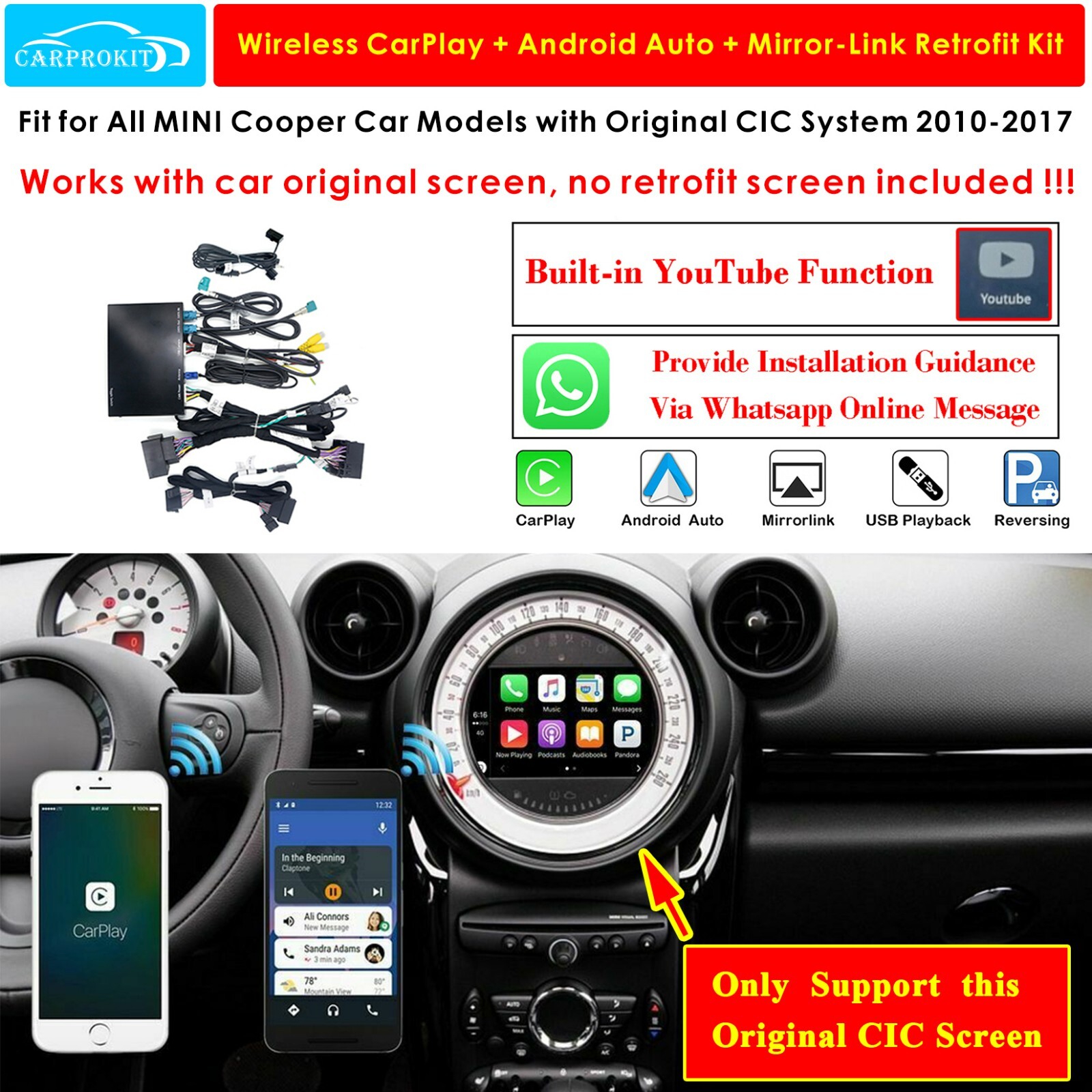 Fit for Mini Cooper JCW CIC System 2010-2016 Wireless CarPlay Android ...