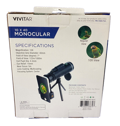 Vivitar 10x40 Monocular Telescope w/ Photo Phone Adapter Cradle Tripod ...