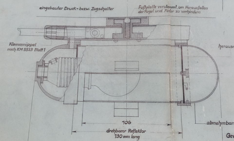 SRAR! Skizze Zeichnung Kojenleselampe Kriegsmarine U-Boot WK2 Bronze ...