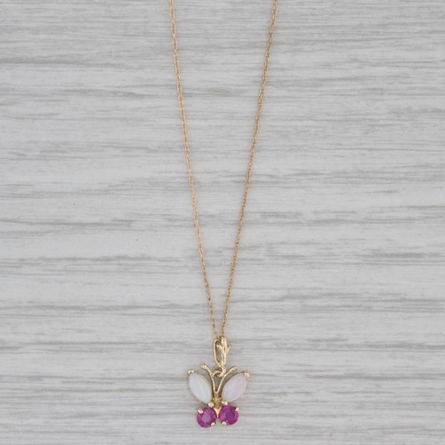 Opal 0.24ctw Ruby Butterfly Pendant Necklace 14k Yellow Gold 18" Rope ...