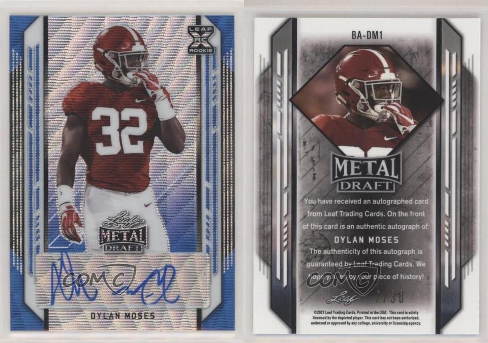 2021 Leaf Metal Draft Blue Wave 2/30 Dylan Moses #BA-DM1 Rookie Auto RC ...