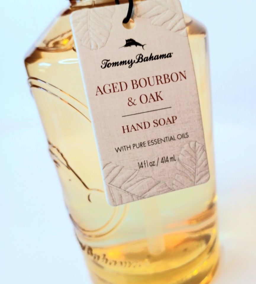 NEW Tommy Bahama AGED BOURBON & OAK Hand Soap 14 fl oz Amber Glass ...