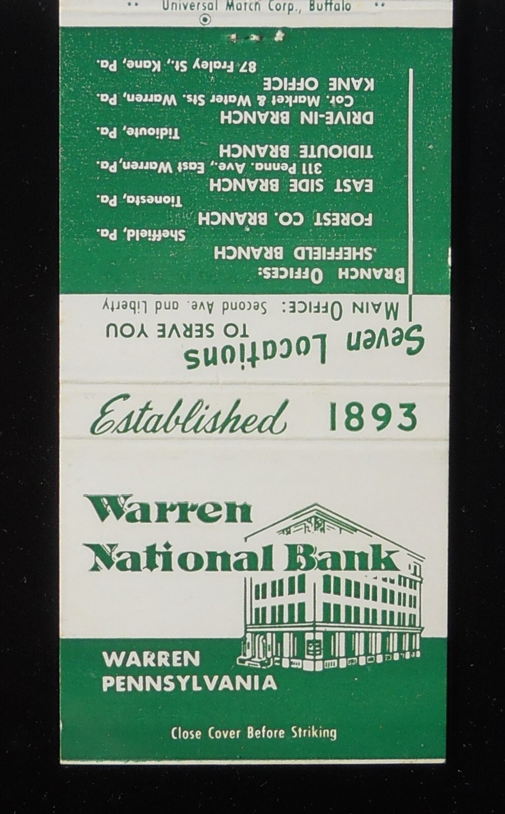 1960s Warren National Bank Established 1893 7 Locations Sheffield Kane ...