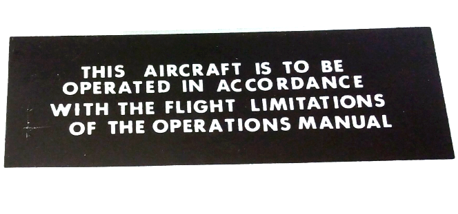Cessna Aircraft "In Accordance With Flight Limitations" Placard, P/N G ...
