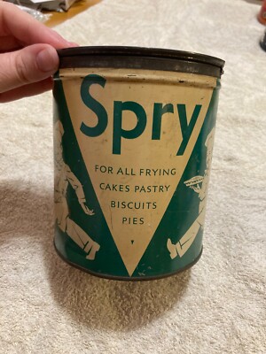 Vintage Spry Pure Vegetable Shortening 3 Pound Can Round Metal Can with ...