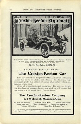 1910 PAPER AD CAR AUTO Croxton Keeton Flyabout Automobile Massillon OH ...