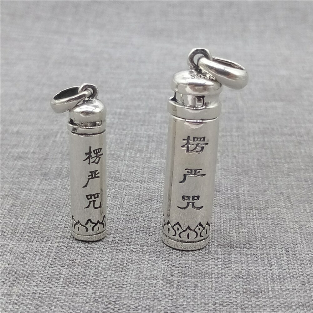 Sterling Silver Cylinder Locket Pendant Buddhism Wish Memory Prayer Gau ...