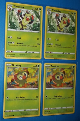 4x Thwackey 013/202 13/202, 4x Grookey 010/202 10/202 Pokemon Sword ...