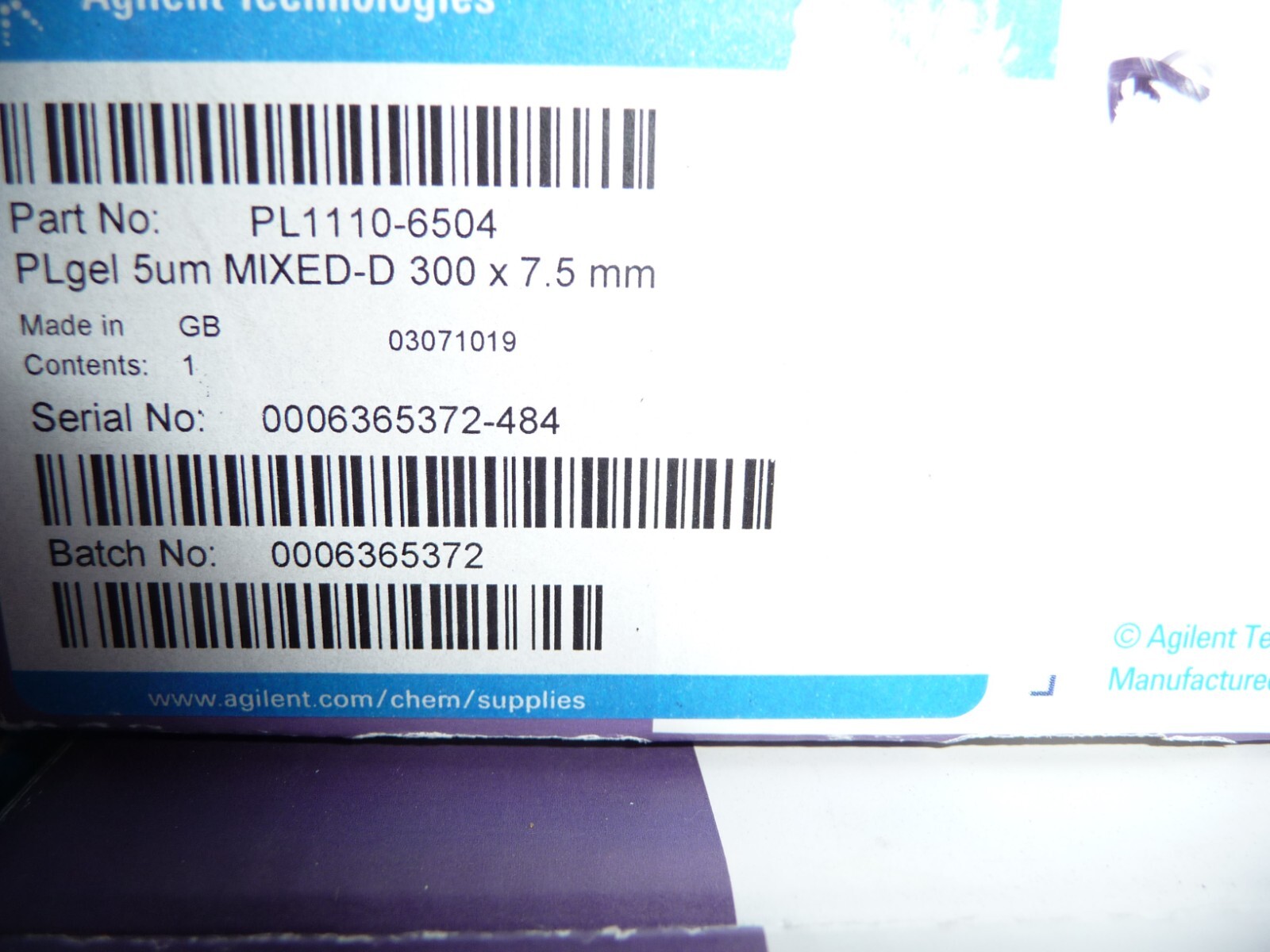 AGILENT Technologies PL1110-6530 PLgel 10E3A, 7.5 x 300 mm, 5 µm, HPLC ...