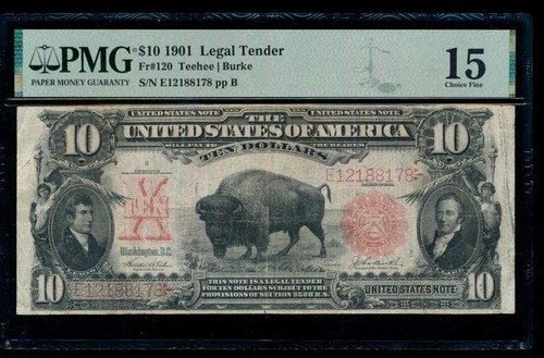 AC Fr 120 1901 $10 Legal Tender PMG 15... BISON !!! | eBay