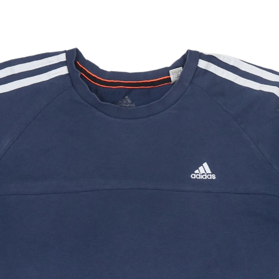 Adidas Mens T Shirt Navy Blue Cotton Performance Three Stripe Sports ...