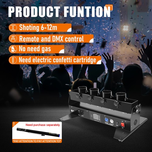 MOKA 4 Head Confetti Cannon Launcher Machine DMX Remote Control Gender ...