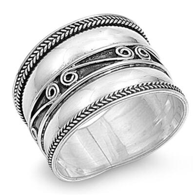 Sterling Silver Women's Bali Rope Ring Wide 925 Band Swirl Oxidized ...