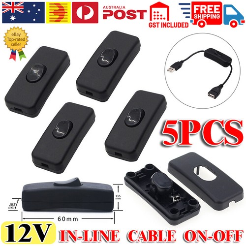 5 x 12V IN-LINE CABLE ON-OFF ROCKER SWITCH BLACK lamp spot light inline ...